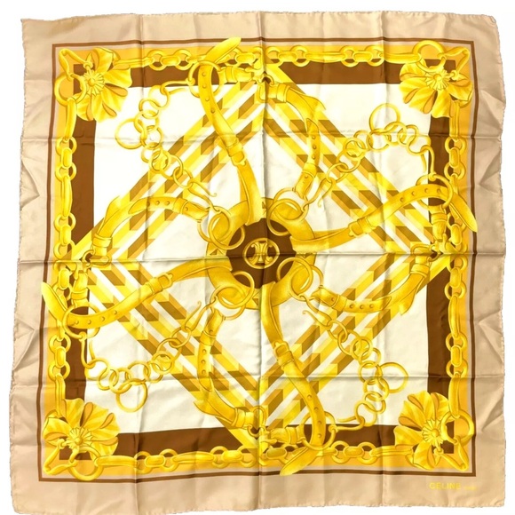 Celine | Accessories | Authentic Cline Yellow Chain Pattern Stole Silk ...